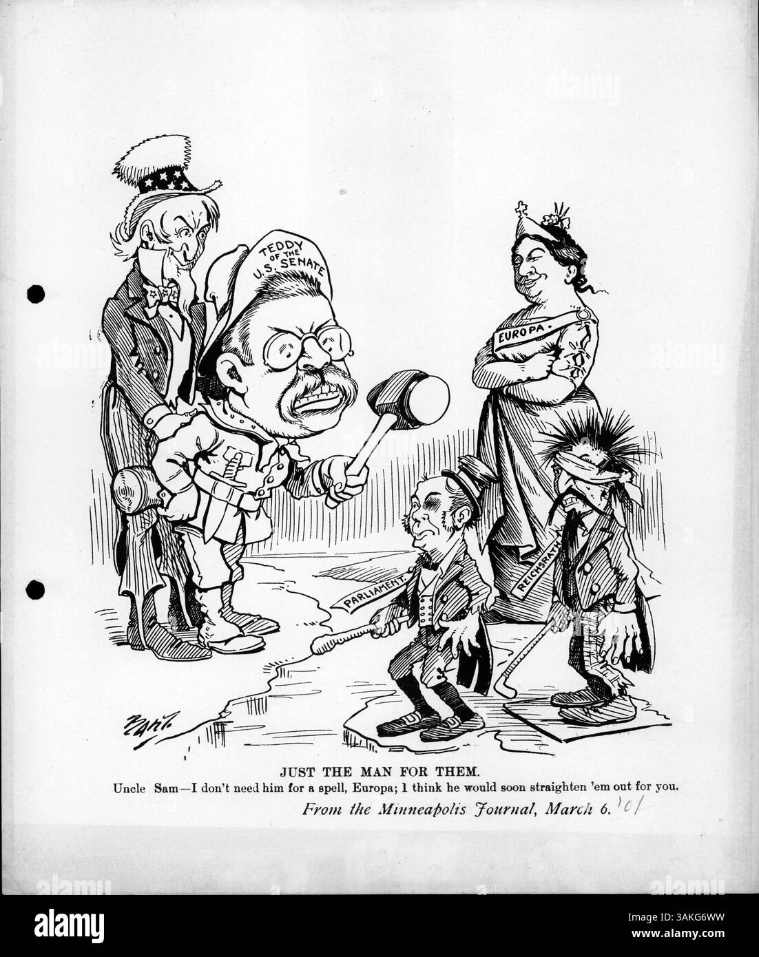 A political cartoon showing Uncle Sam offering Theodore Roosevelt’s ...