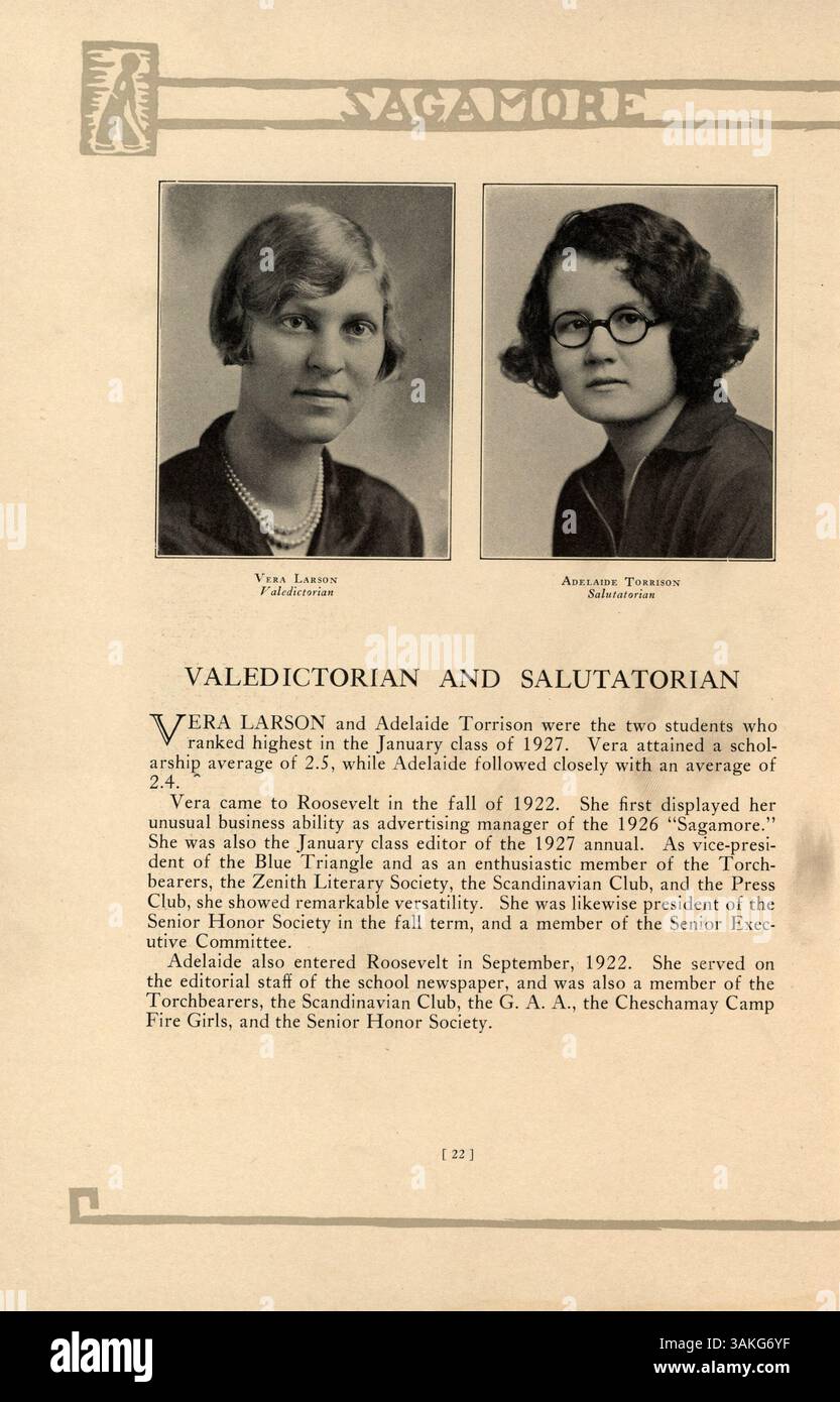 The 1927 Sagamore yearbook from Roosevelt High School records key ...