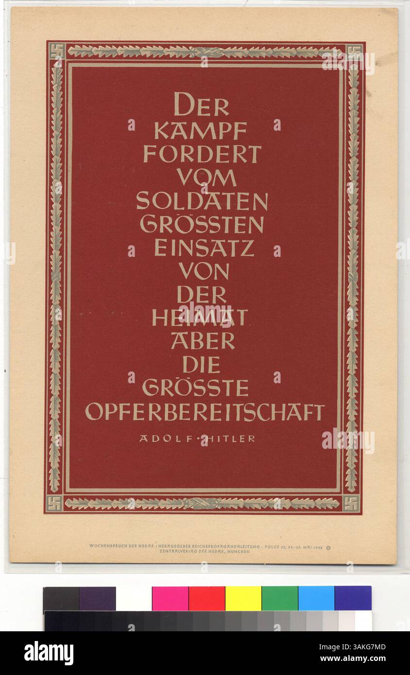 A framed quote by Adolf Hitler from May 1942, reading 'The Fight ...