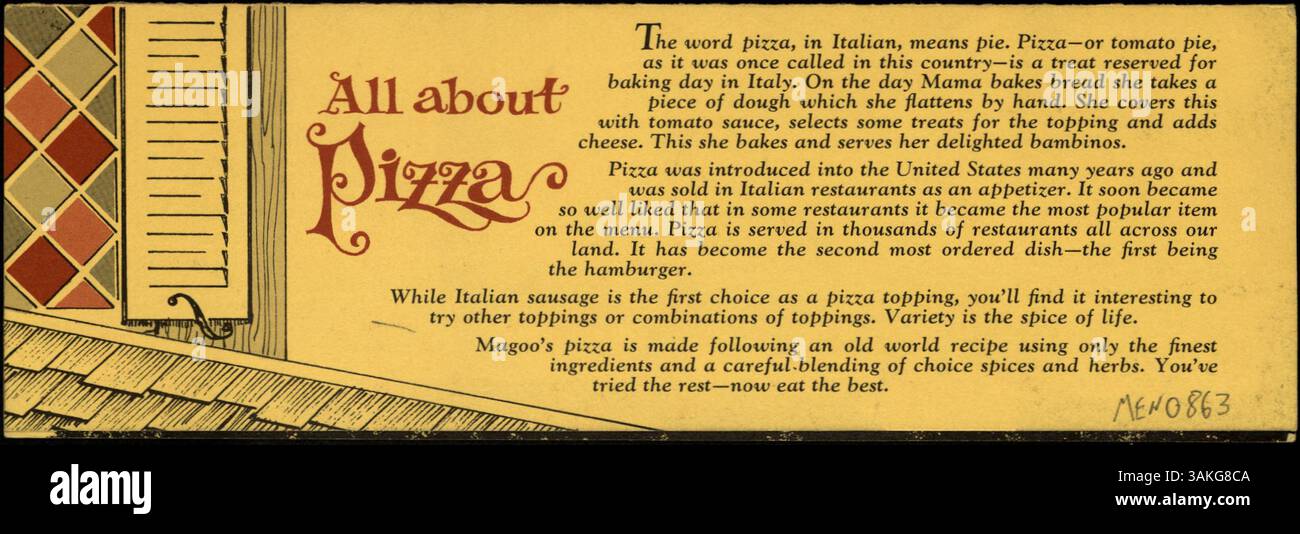 Magoo's Menu is a bi-fold menu printed on yellow cardstock with red and ...