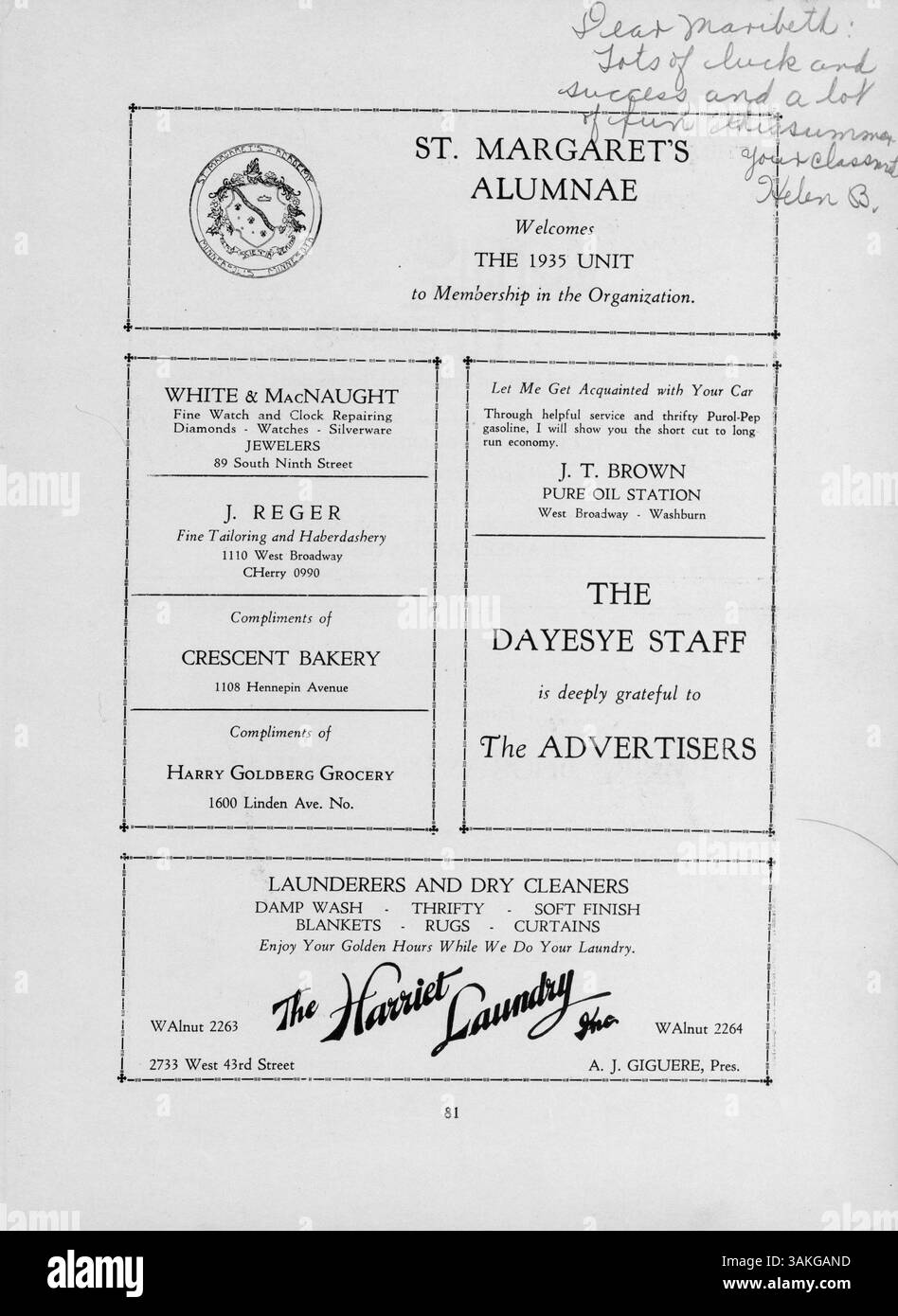 The 1935 'Dayesye' yearbook from St. Margaret's Academy documents the ...