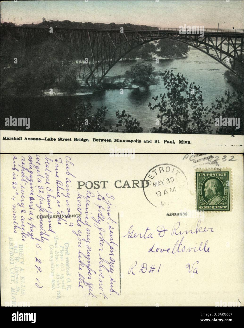 This postcard features the Marshall Avenue-Lake Street Bridge between ...