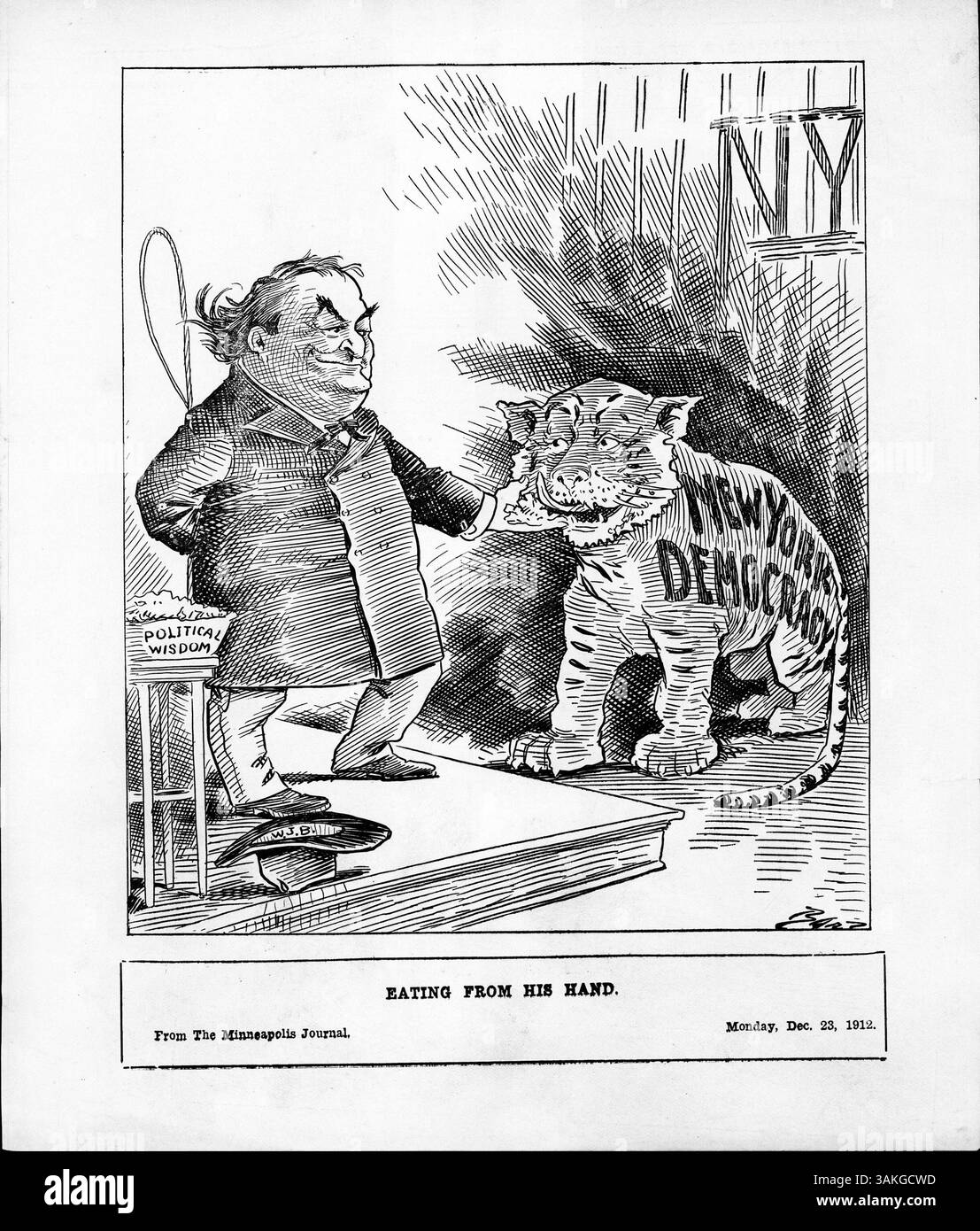 William Jennings Bryan is depicted as a lion tamer, holding a whip ...