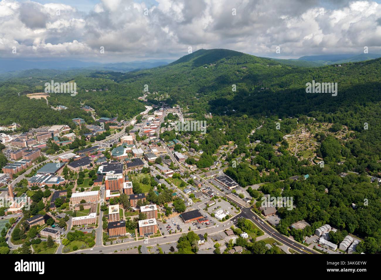 Aerial view of Boone, old historical town in North Carolina Blue Ridge ...