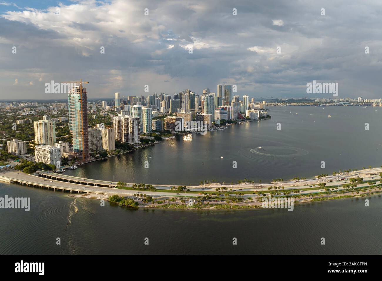 Aerial view of downtown office district of Miami Brickell in Florida ...