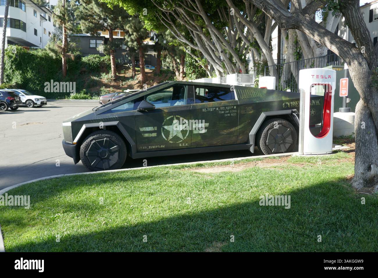 Los Angeles, California, USA 10th April 2025 Military Tesla Cybertank ...