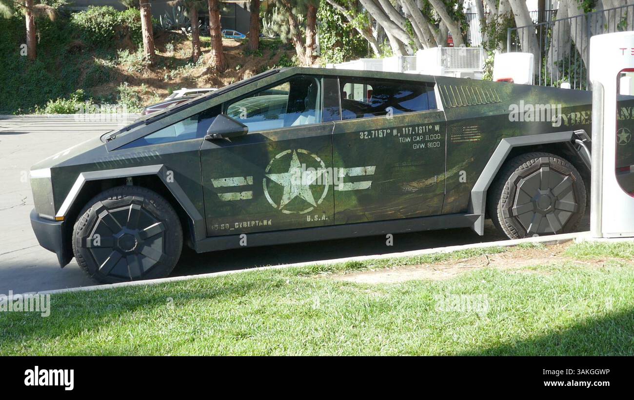 Los Angeles, California, USA 10th April 2025 Military Tesla Cybertank ...