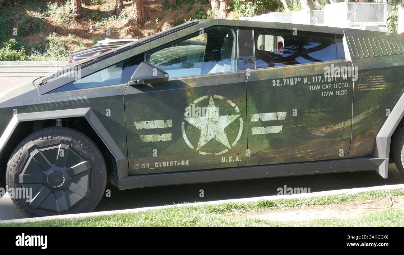 Los Angeles, California, USA 10th April 2025 Military Tesla Cybertank ...