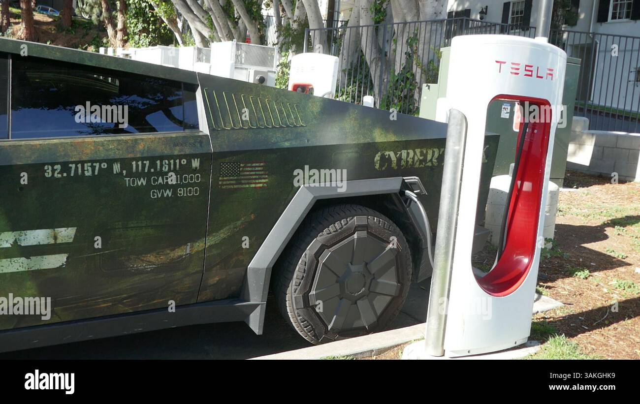Los Angeles, California, USA 10th April 2025 Military Tesla Cybertank ...