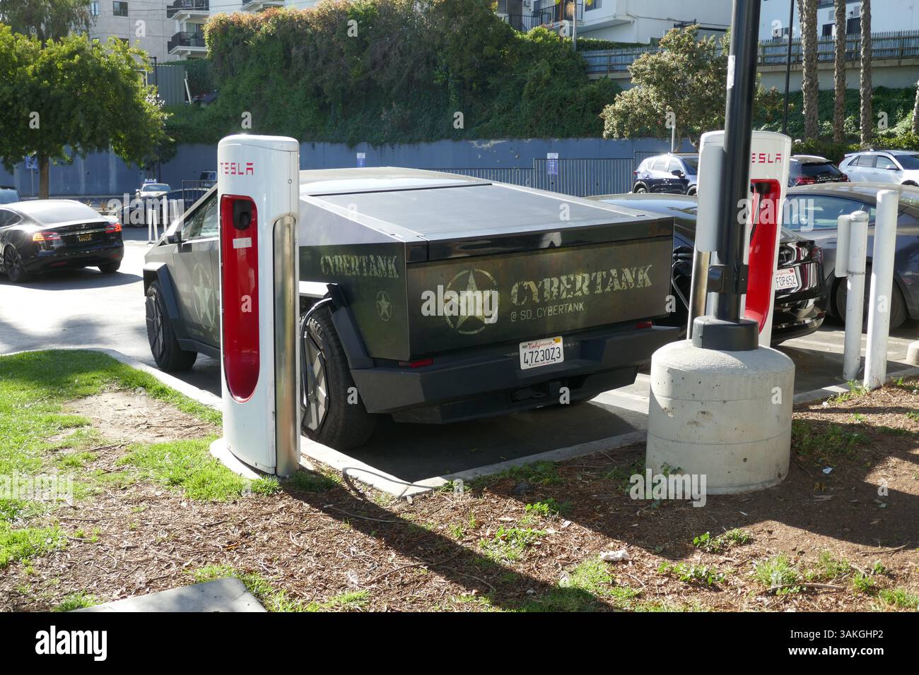 Los Angeles, California, USA 10th April 2025 Military Tesla Cybertank ...