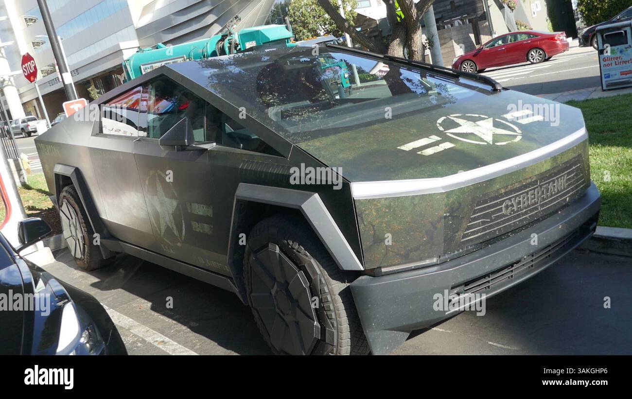 Los Angeles, California, USA 10th April 2025 Military Tesla Cybertank ...