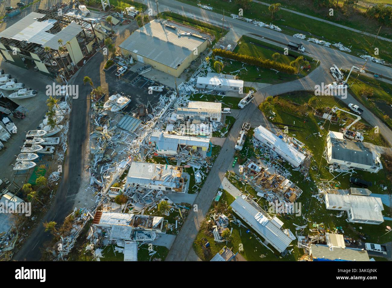 Badly damaged mobile homes after hurricane Ian in Florida residential ...