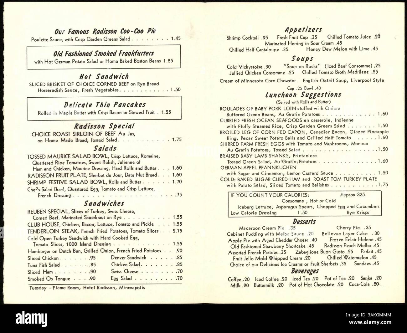 This Radisson Flame Room menu features a lavender checkerboard cover ...