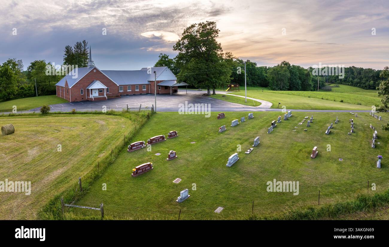 Death and funeral concept. American church cemetery with rows of ...