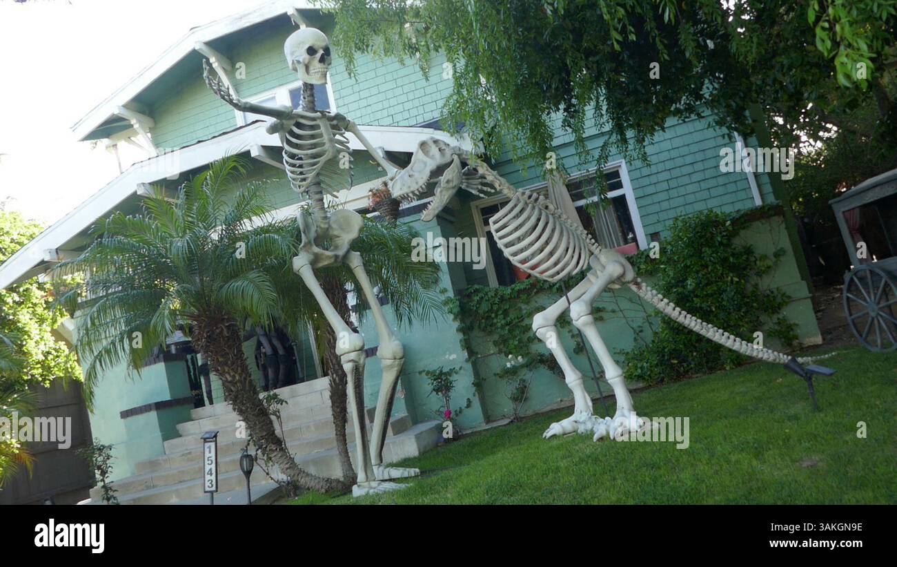 Los Angeles, California, USA 10th April 2025 Giant Skeleton and T Rex ...