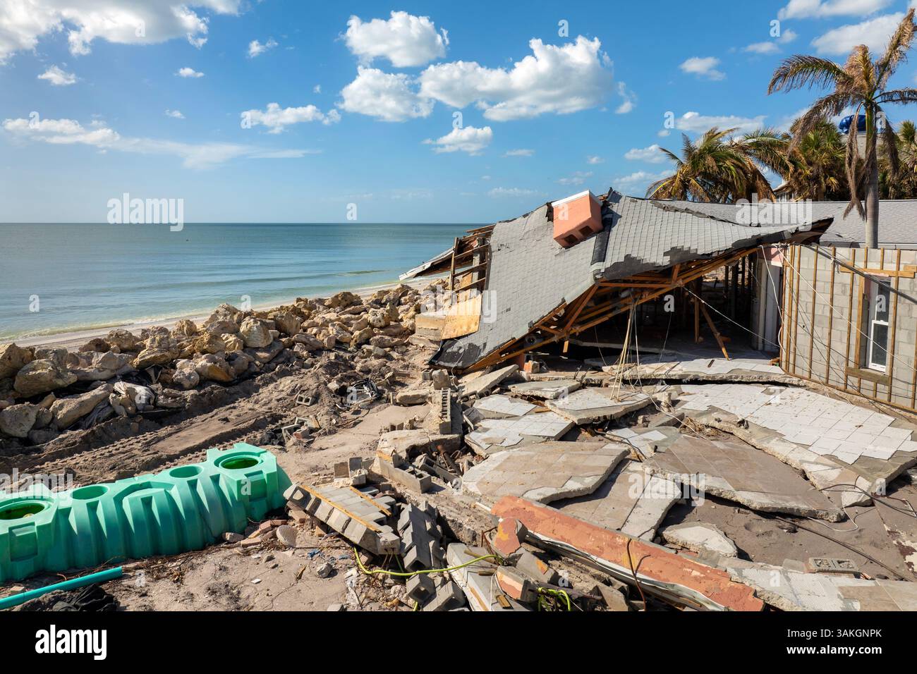 Destroyed house on ocean shore. Hurricane Milton consequences on ...