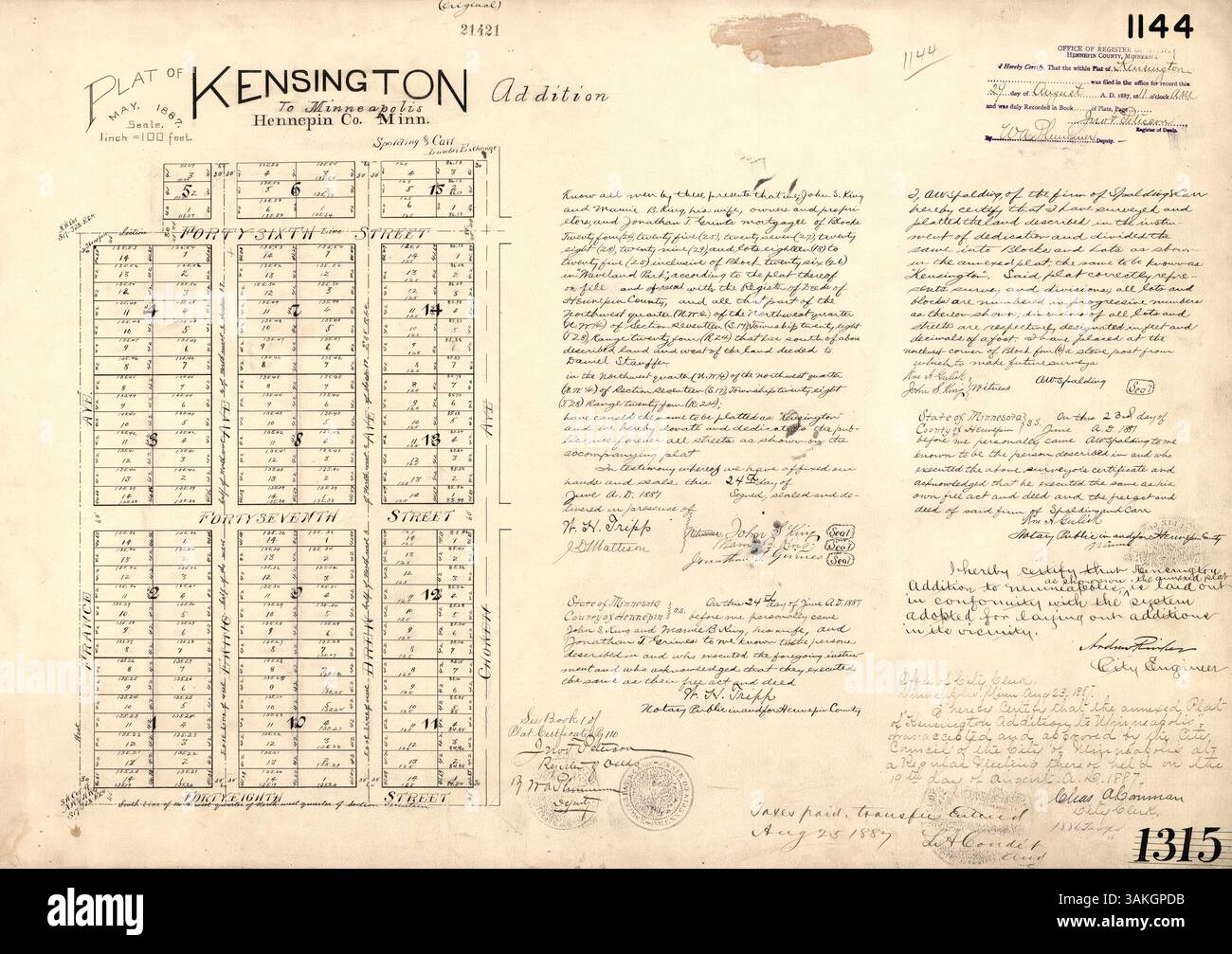 This is the Plat of Kensington Addition to Minneapolis, detailing the ...