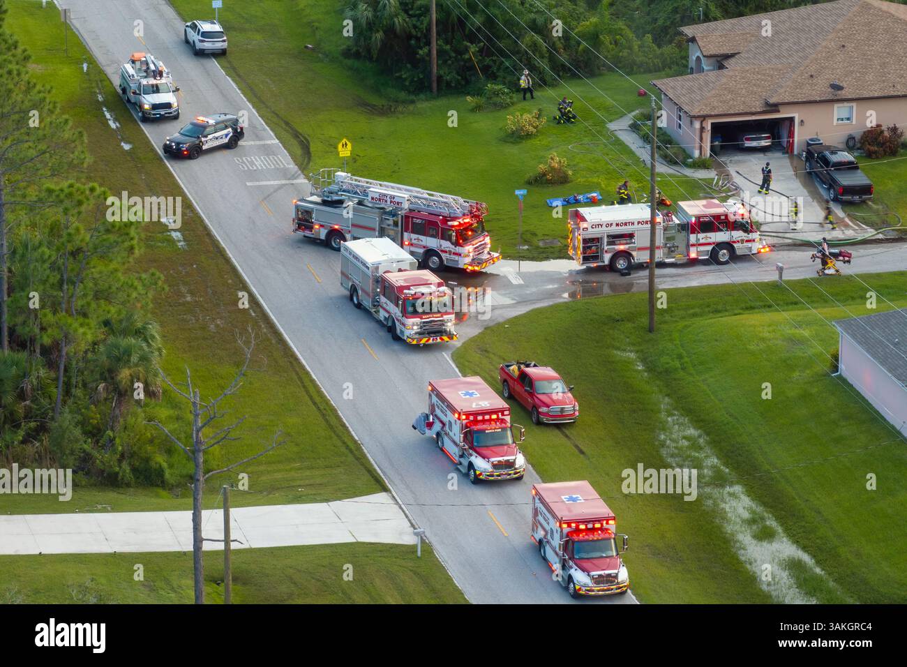 First responders at potential fire hazard at Florida home. Firefighter ...