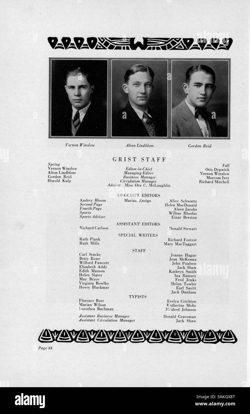 The 1928 Washburn High School yearbook, Wahian, documents significant ...