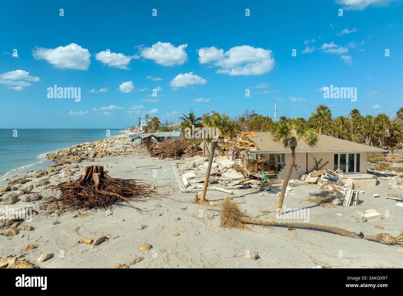 Hurricane Milton consequences on Manasota Key, Florida. Destroyed ...
