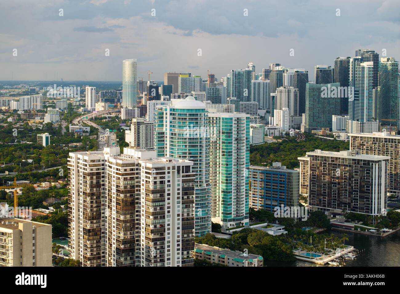 Miami Brickell in Florida, USA. View from above of skyscraper buildings ...