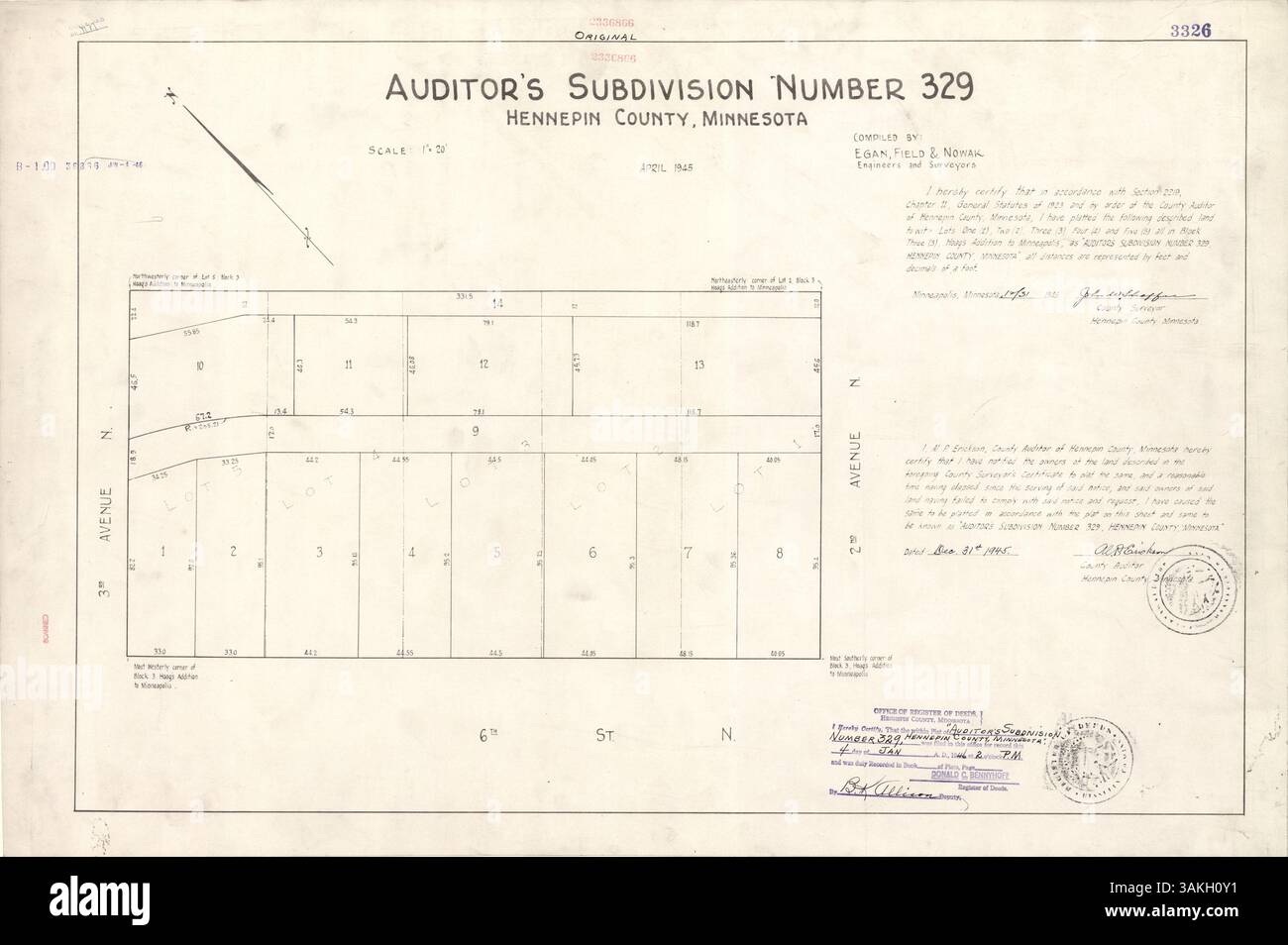 This map depicts Auditor's Subdivision Number 329 in Hennepin County ...