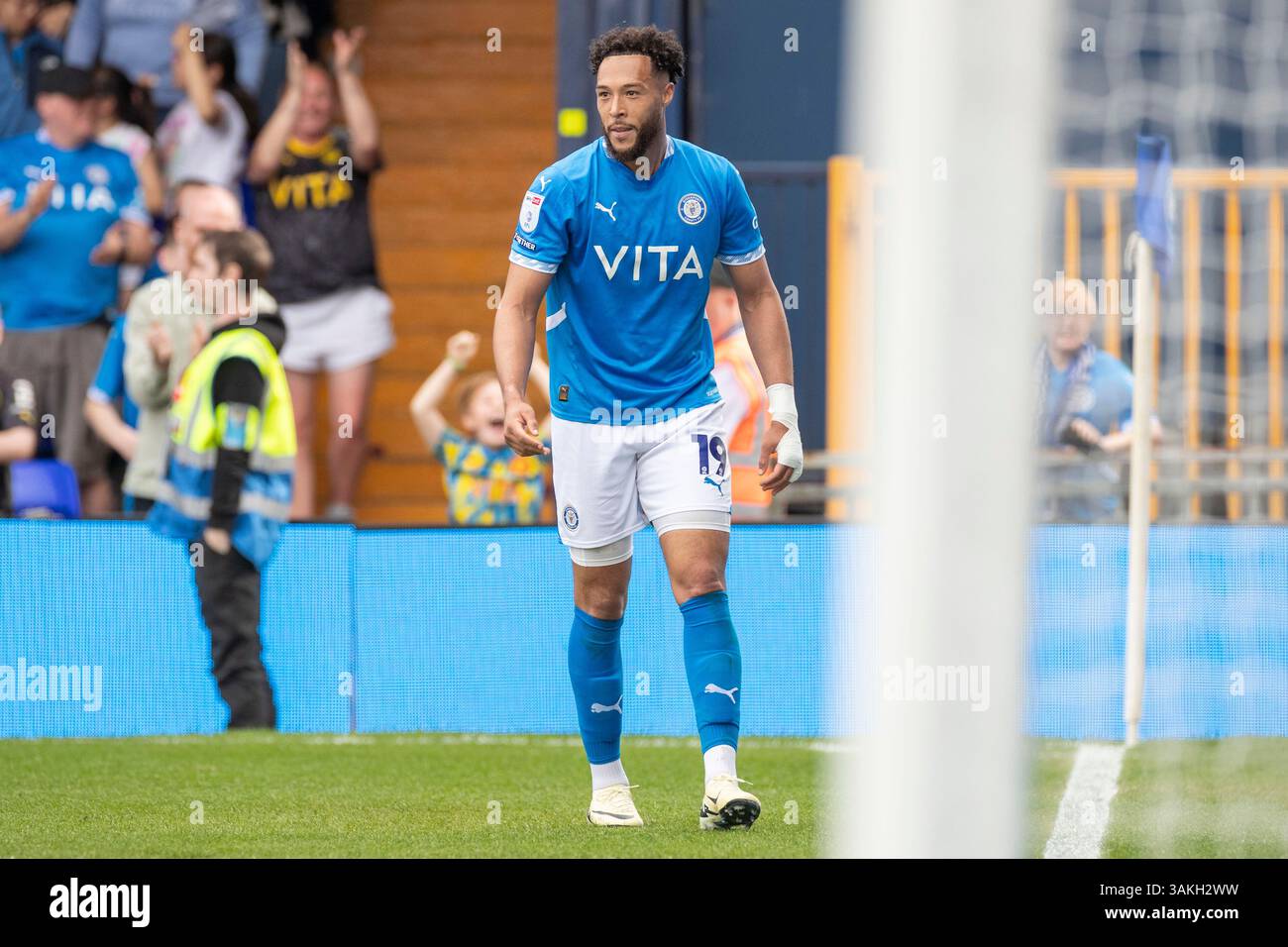Goal 3-1 Kyle Wootton #19 of Stockport County F.C. celebrates his goal ...