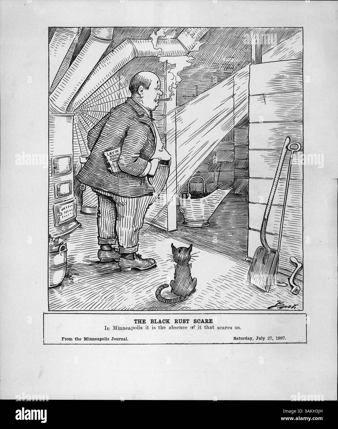 This poster depicts a man staring into an empty coal cellar, with the ...