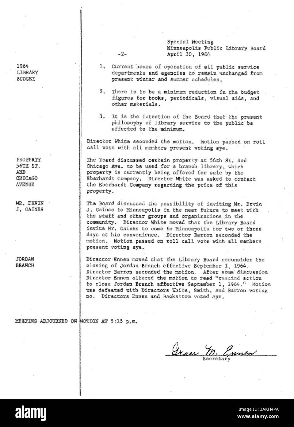 The 1964 meeting minutes from the Minneapolis Public Library Board of ...