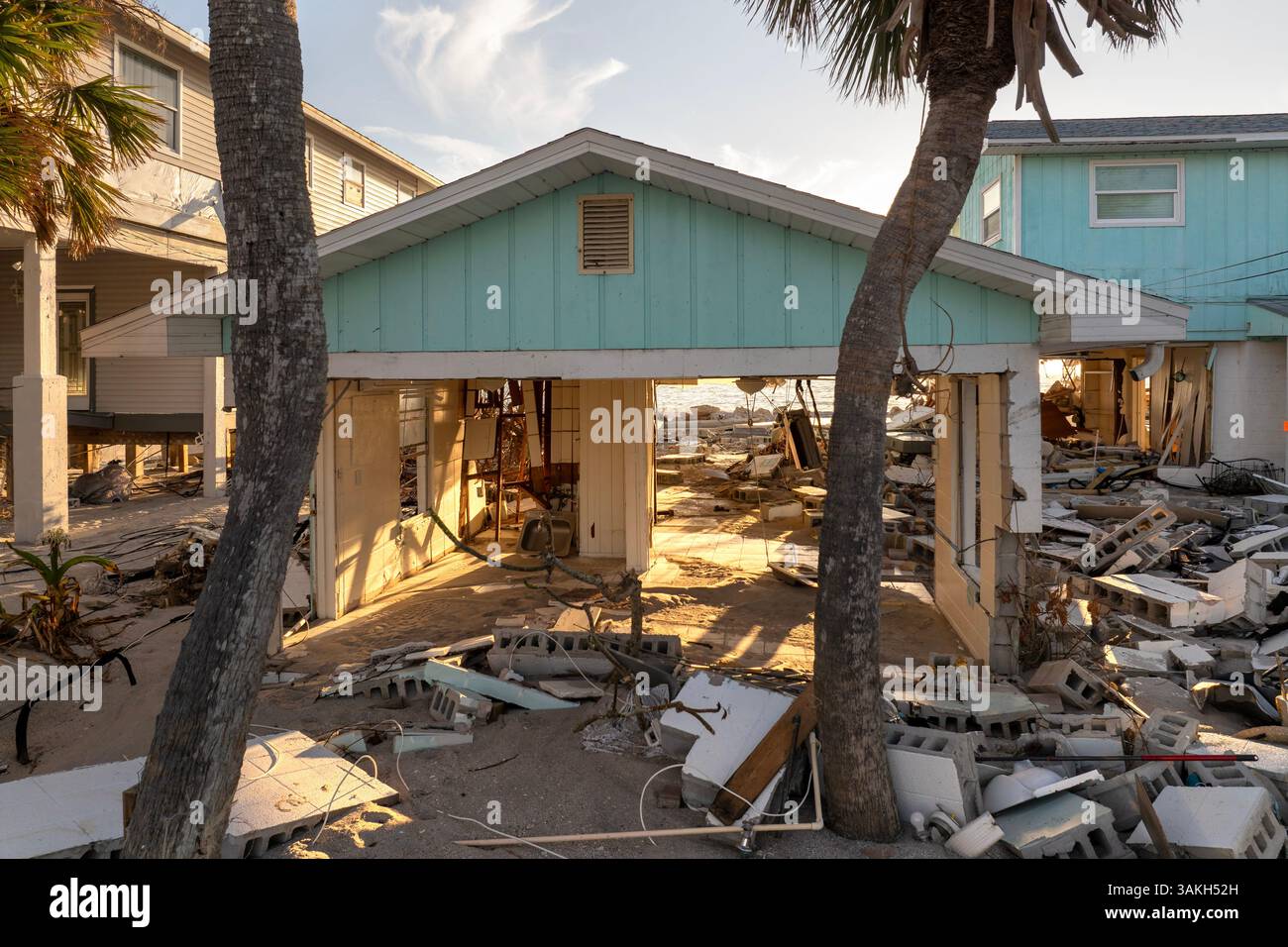 Storm surge severe damage to residential houses on ocean shore after ...