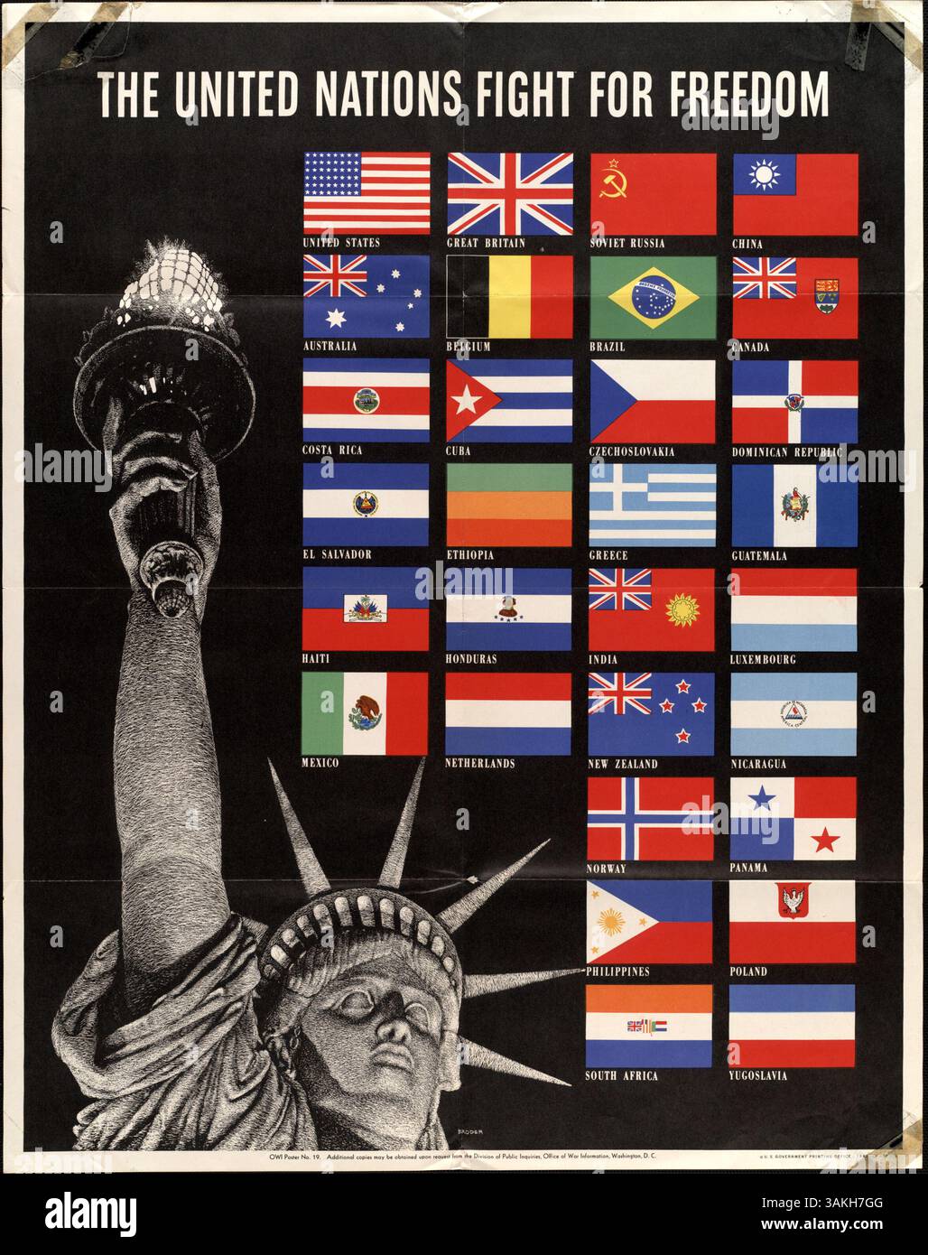 This image depicts the Statue of Liberty surrounded by flags from 30 ...