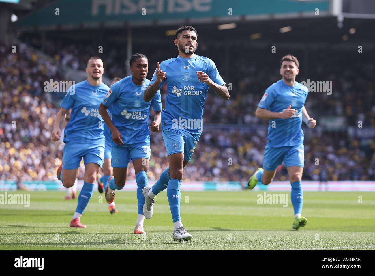 Kaine Kesler Hayden (Preston North End) celebrates scoring with his ...
