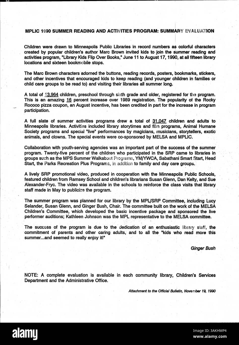 The 1990 Minneapolis Public Library Official Bulletin provided ...