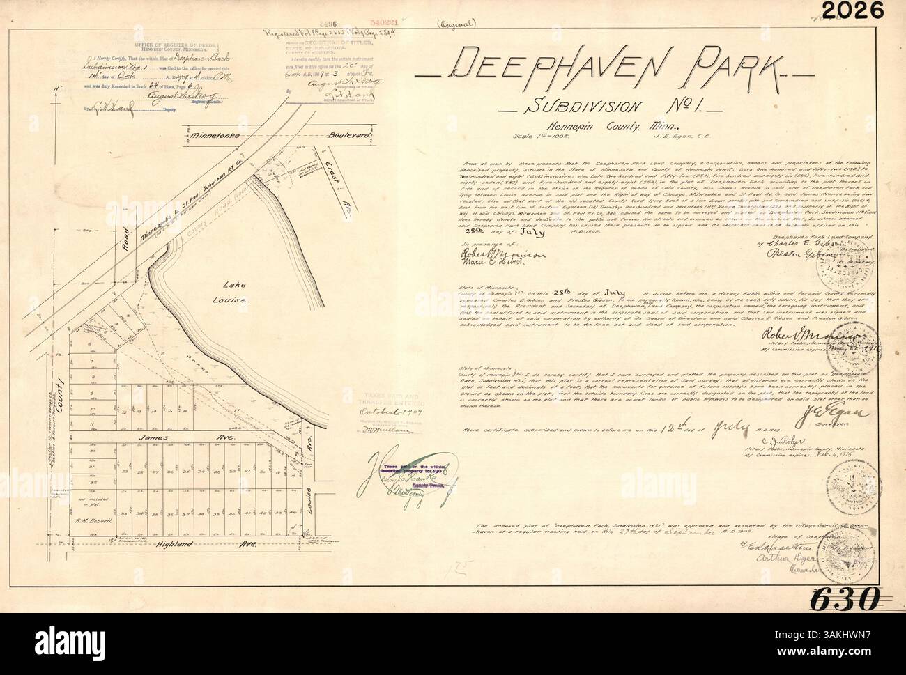 Deephaven Park Subdivision No. 1 is a historical land development map ...