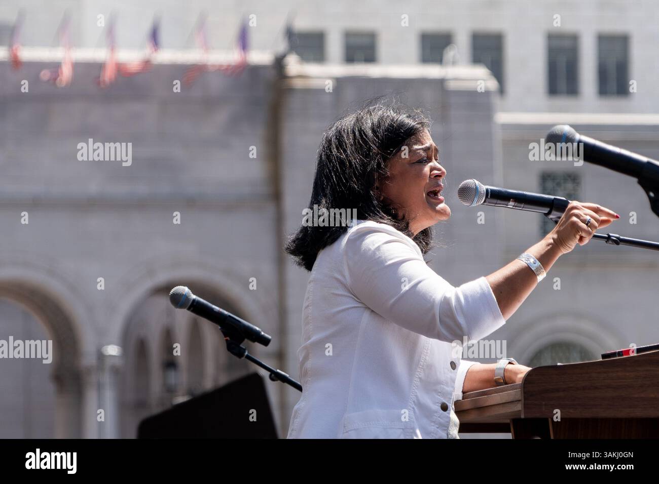 Los Angeles, California, USA. 12th Apr, 2025. People attend the ...