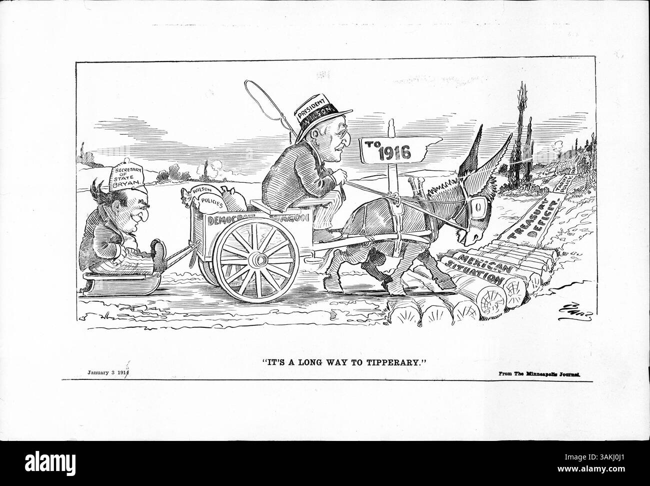 This political cartoon from 1916 depicts President Wilson facing ...
