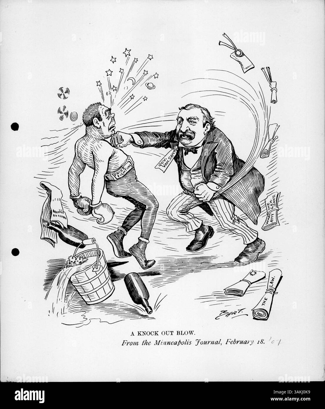 This political cartoon depicts Minnesota Governor Samuel Van Sant ...