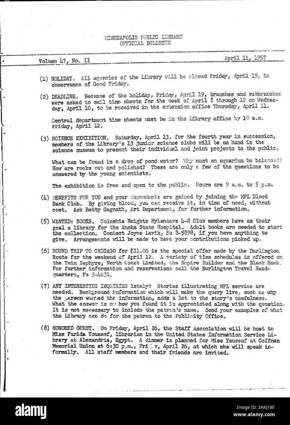 The Minneapolis Public Library Official Bulletin from 1957 is a weekly ...