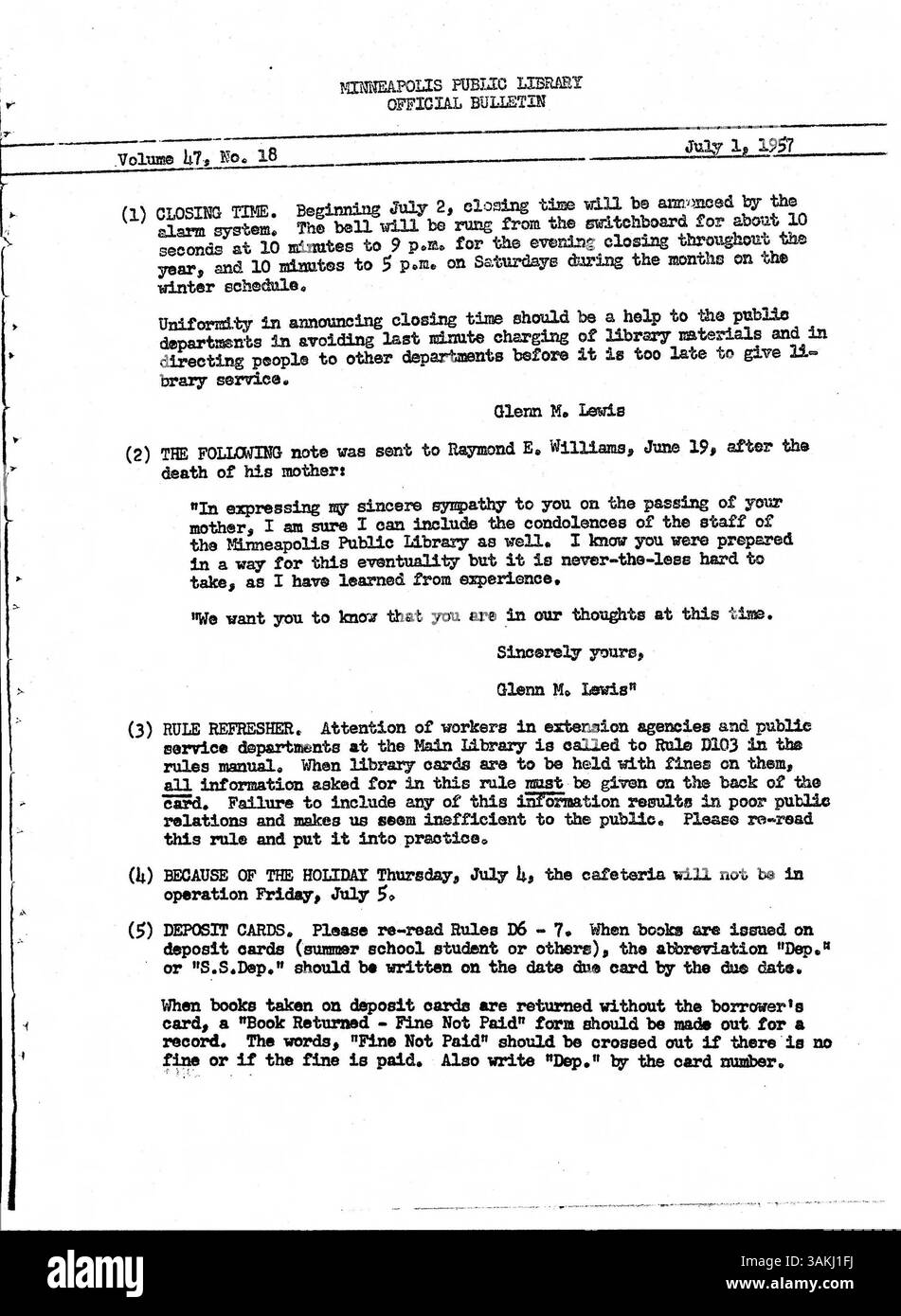 This 1957 Minneapolis Public Library Official Bulletin is a weekly resource for employees ...