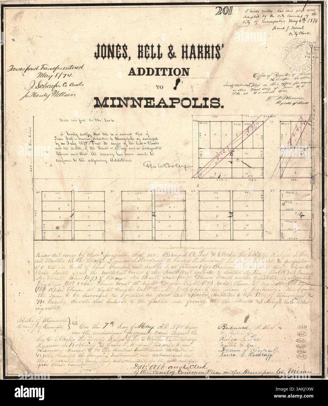 The Jones, Bell & Harris Addition to Minneapolis, detailing the ...