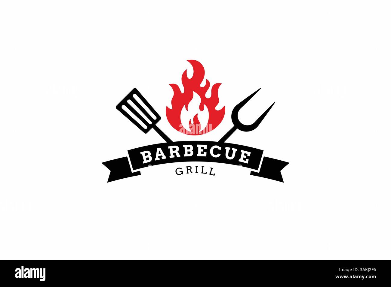 Hot Grill Barbecue Logo Spatula Fork Flame Fire Abstract Element Food Kitchen Outdoor Restaurant ...