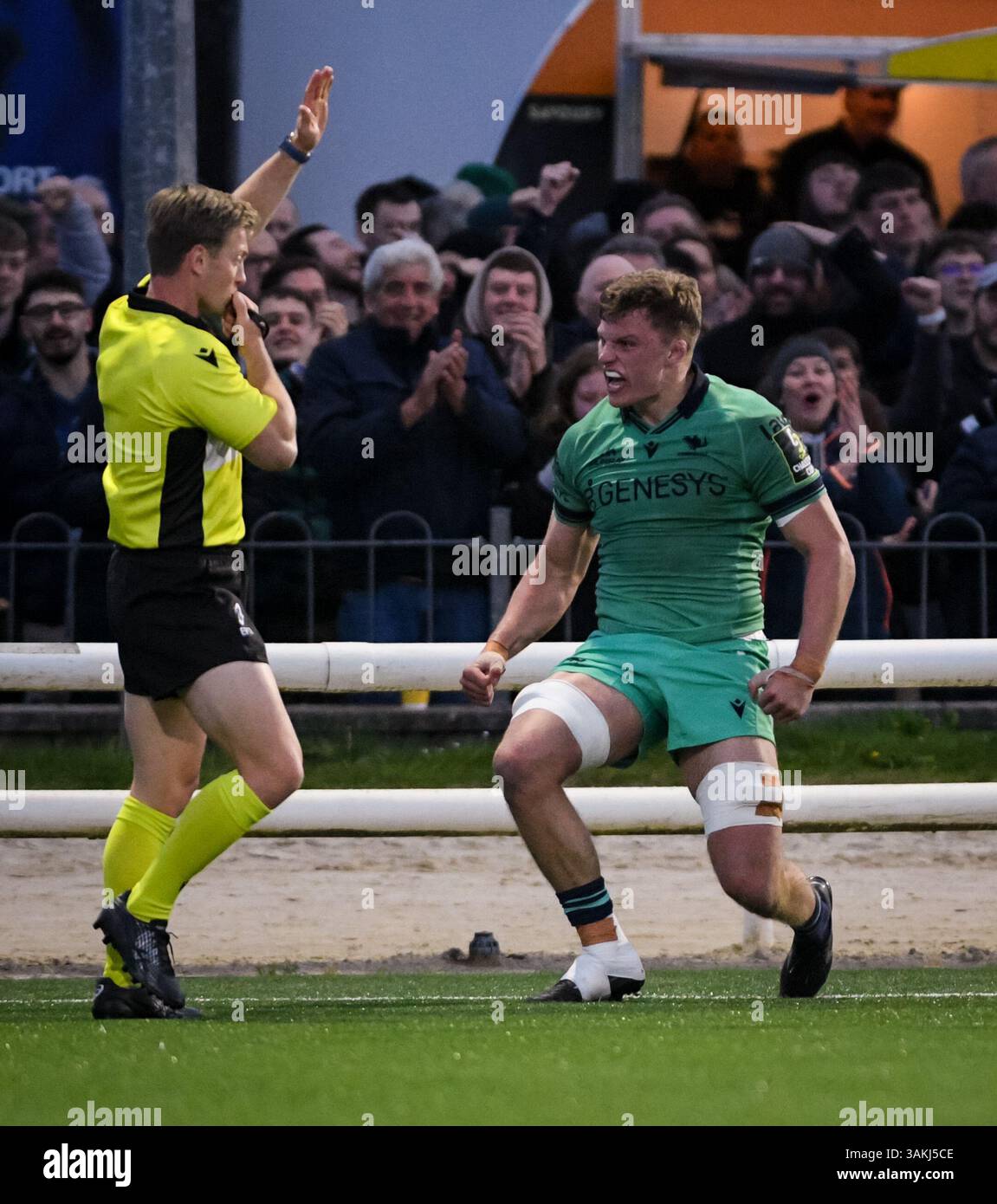 Galway, Ireland. 12th April, 2025. Connacht's Cian Prendergast ...