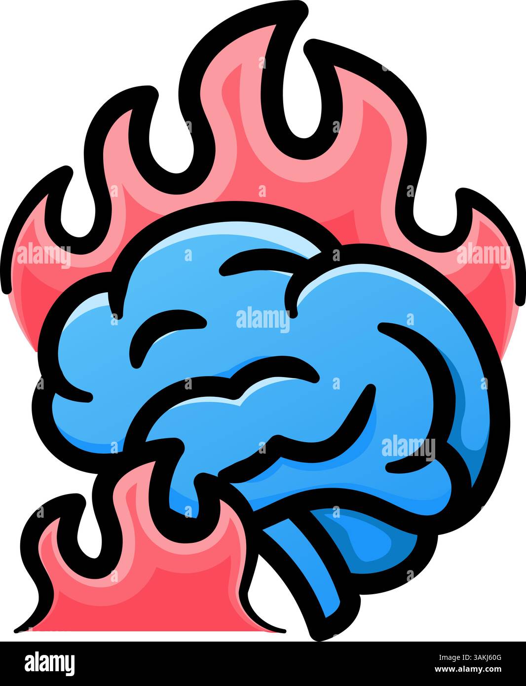 A bold icon of a burning brain, representing genius ideas, stress, or ...