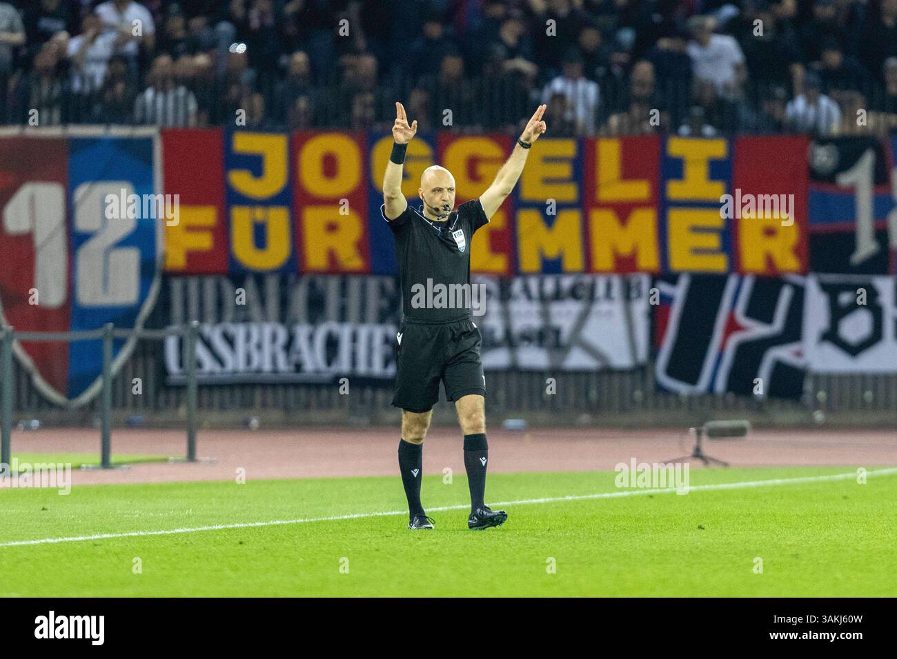 Zurich, Switzerland, April 12th 2025: Referee Luca Cibelli shows VAR ...