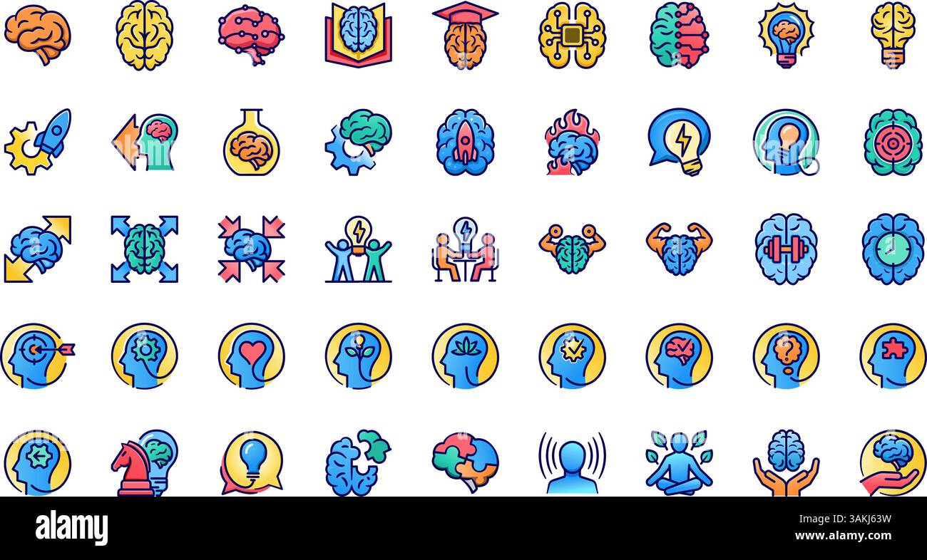 A versatile set of brain icons set representing thinking processes ...