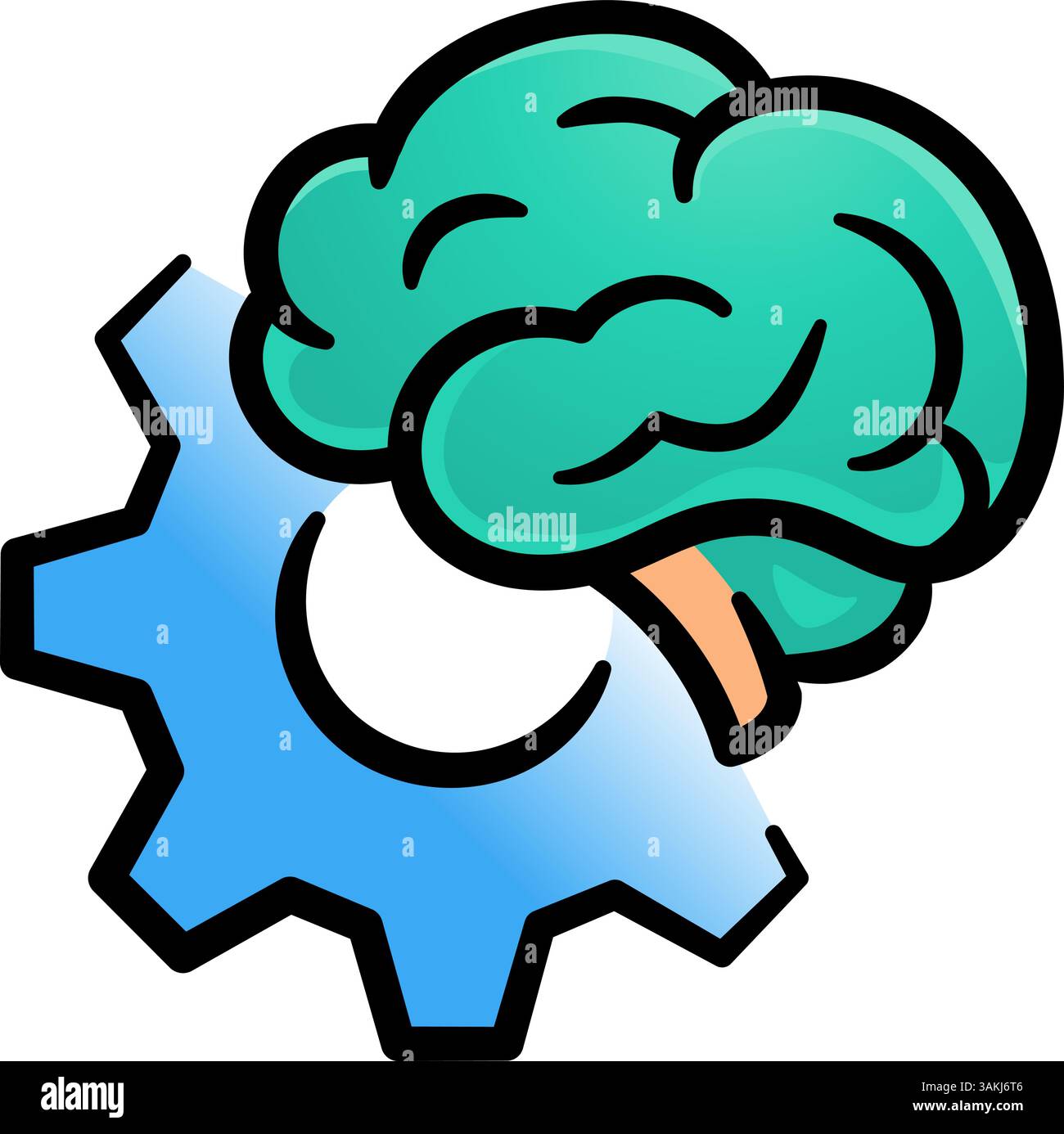 Brain with gear wheel icon, thinking technology logo symbol Stock ...