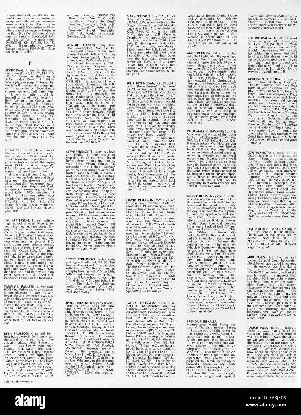 The 1986 yearbook of Park Center High School provides a detailed visual ...