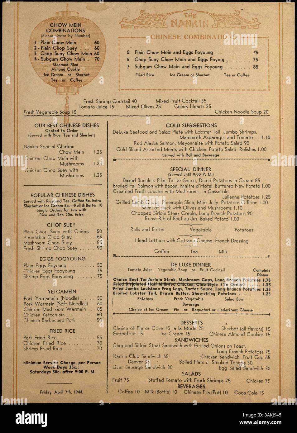 The Nankin Menu from a local Chinese restaurant features a variety of ...