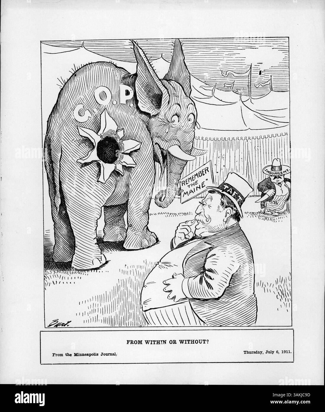 This political cartoon depicts President Taft and a Republican elephant ...