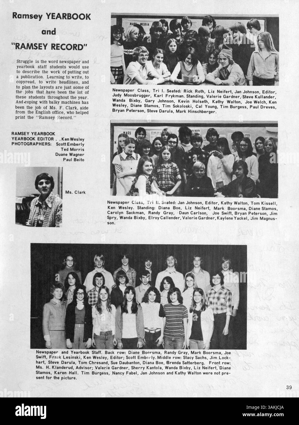 This 1975 yearbook from Ramsey Jr. High captures memories of the 1974 ...